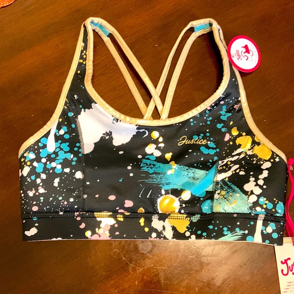 Justice | Shirts & Tops | Justice Sport Bra Girls Splatter Blue Black ...